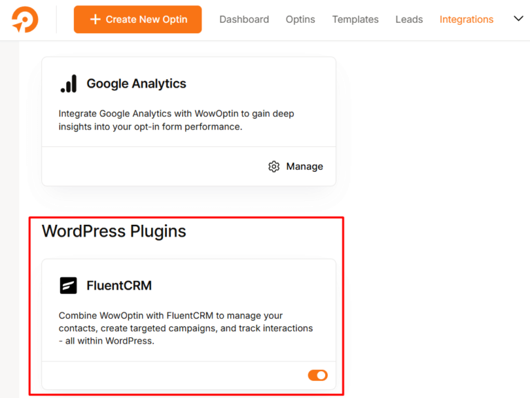 FluentCRM Integration - WowOptin
