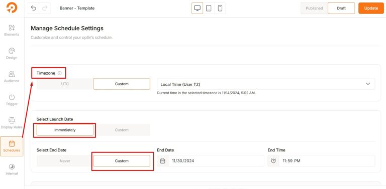 Schedule Settings - WowOptin